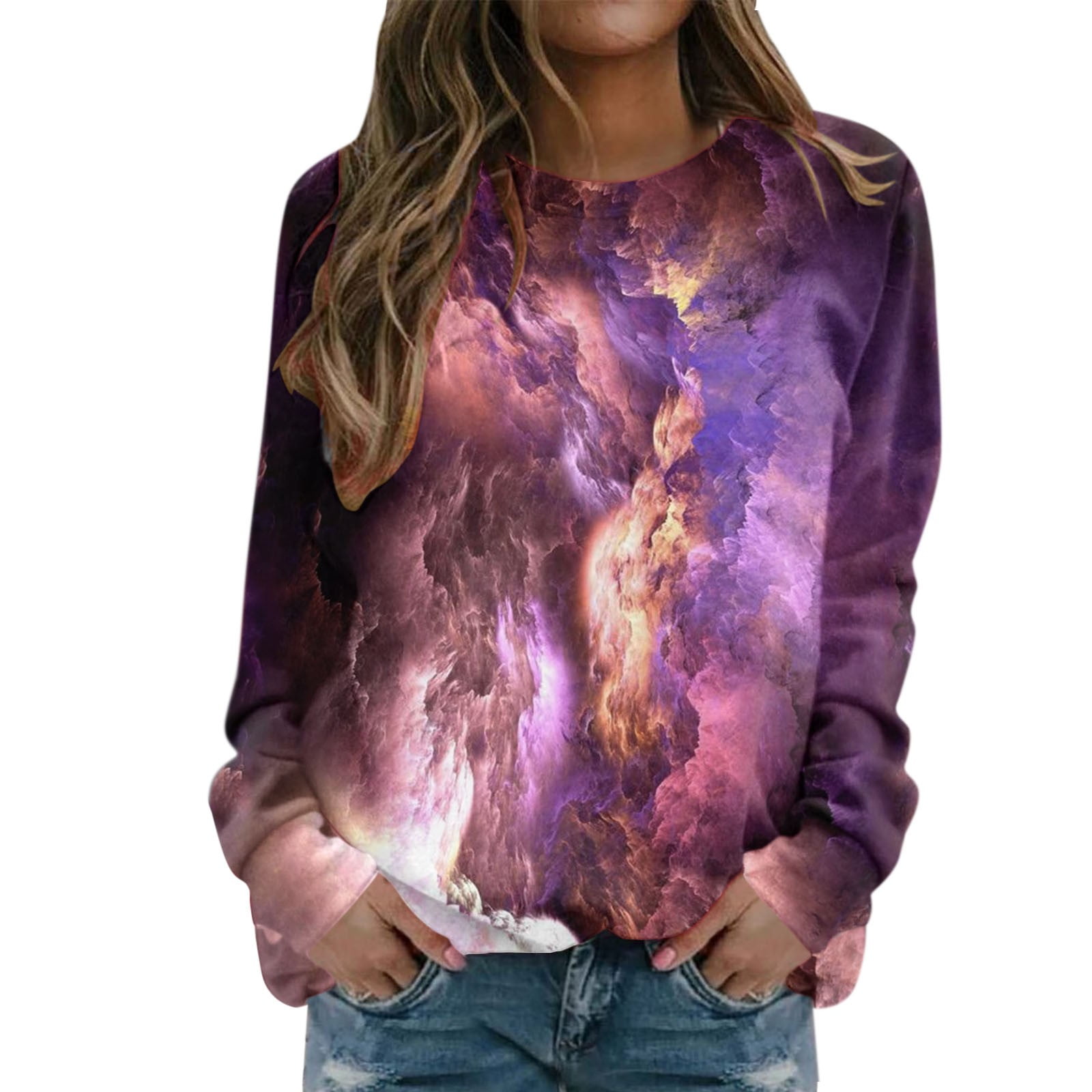 Bibifish Womens Tie Dye Sweatshirt Colorful Printed Crewneck Long ...