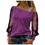 Bibifish Womens Tshirts Cold Shoulder Lace Long Sleeve Tee Tops Casual ...