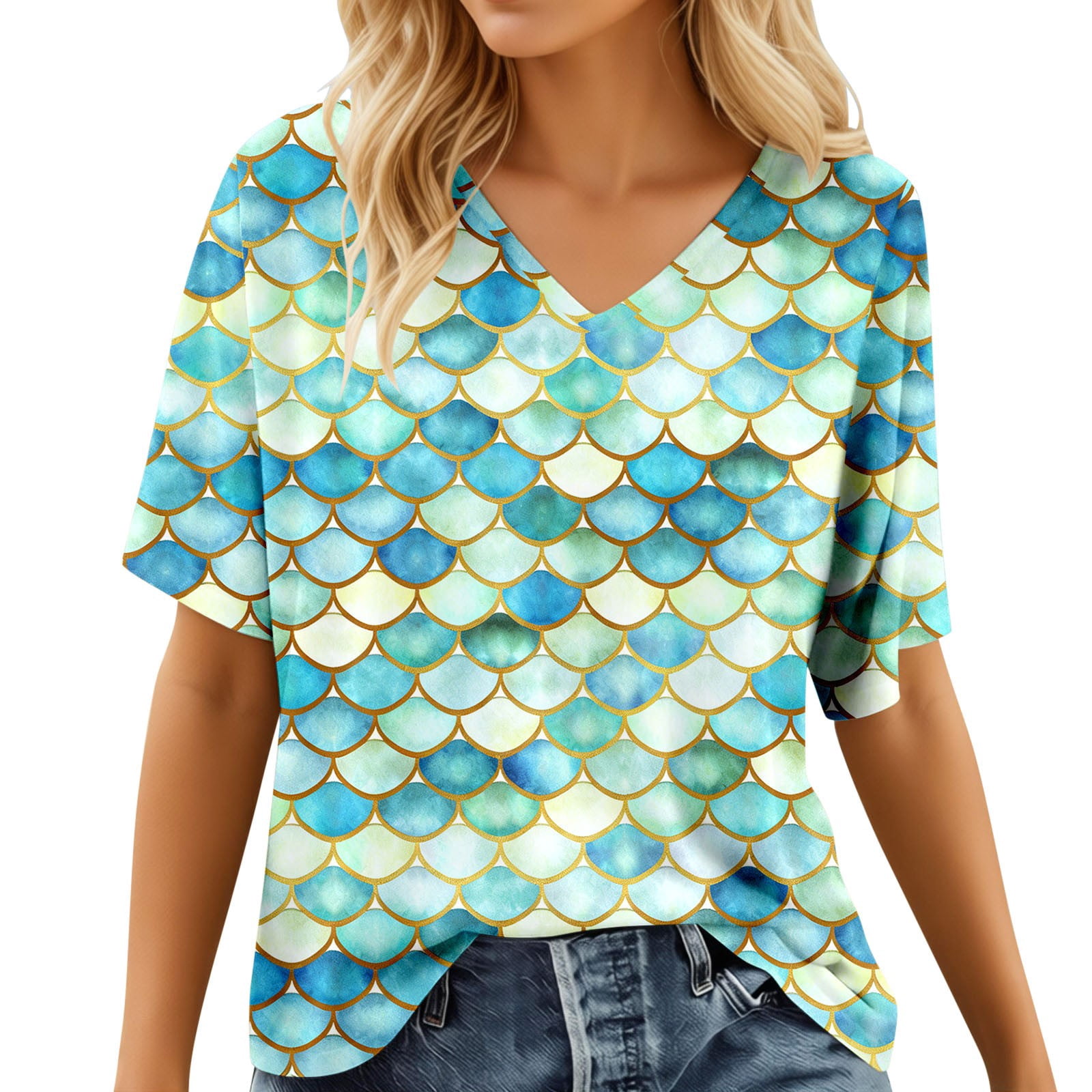 Bibifish Womens Tshirts Gradient Color Fish Scale Design Soft Delicate ...