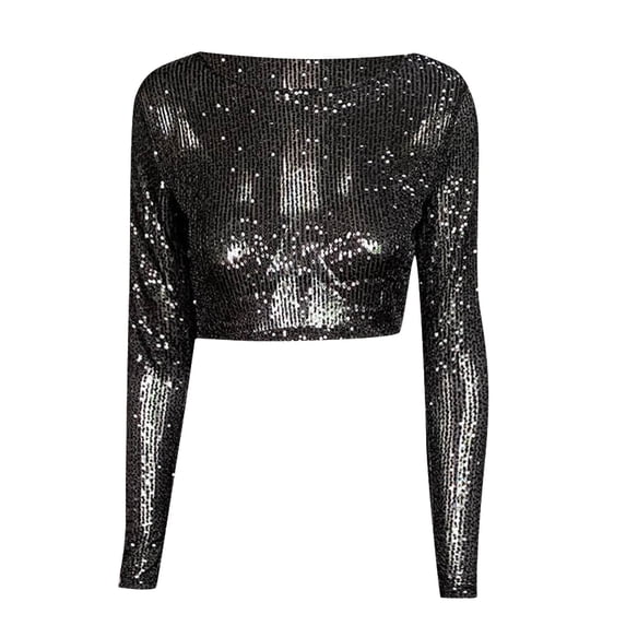 Bibifish Womens Tshirts Long Sleeve Sequin Sparkly Tops Cute Slim Fit ...