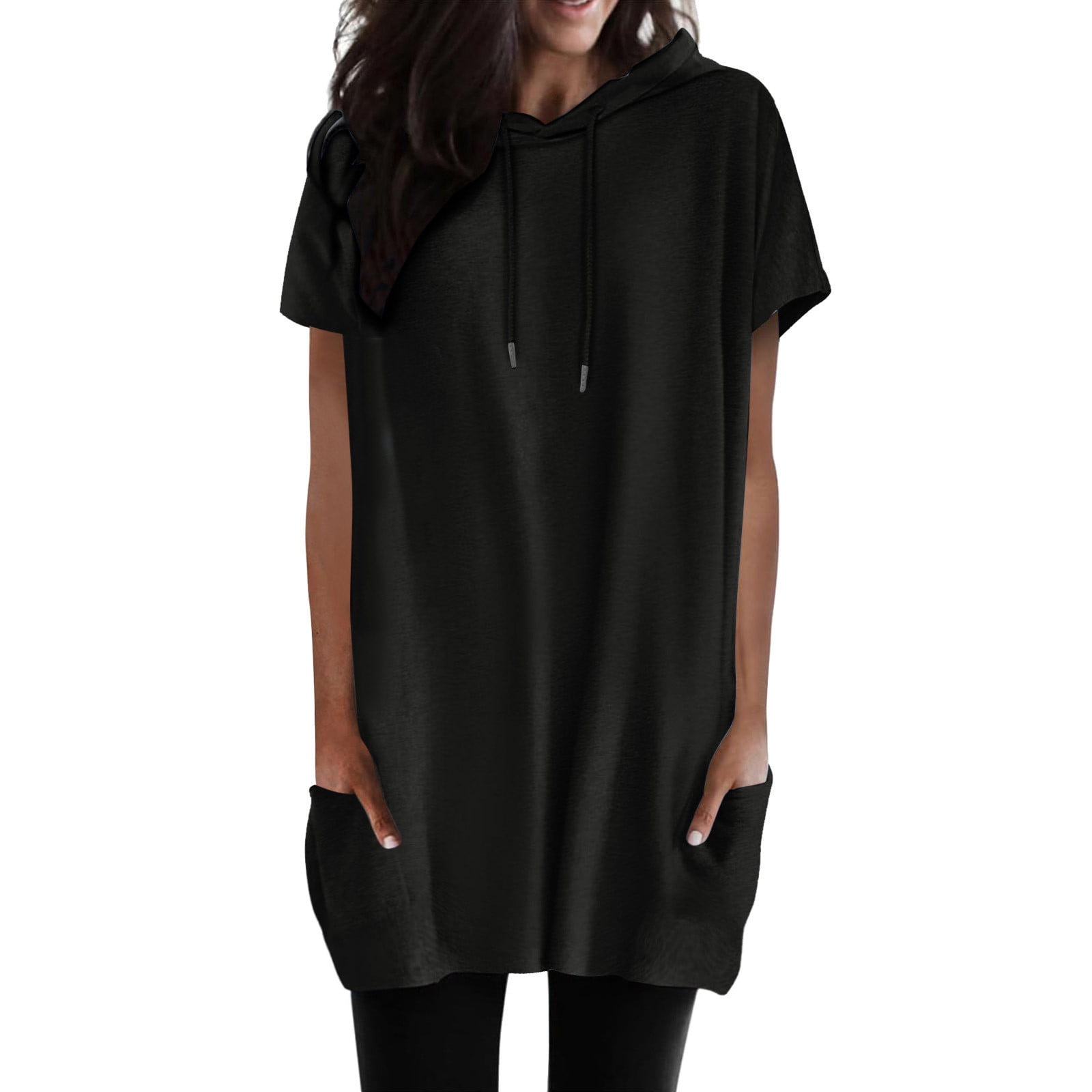 Bibifish Womens Tshirts Summer Casual Short Sleeve Hooded Longline T ...