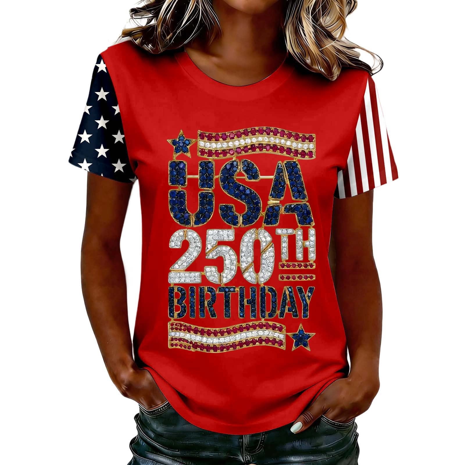 Bibifish Womens Tshirts Usa 250 th Anniversary V Neck Solid Color T ...