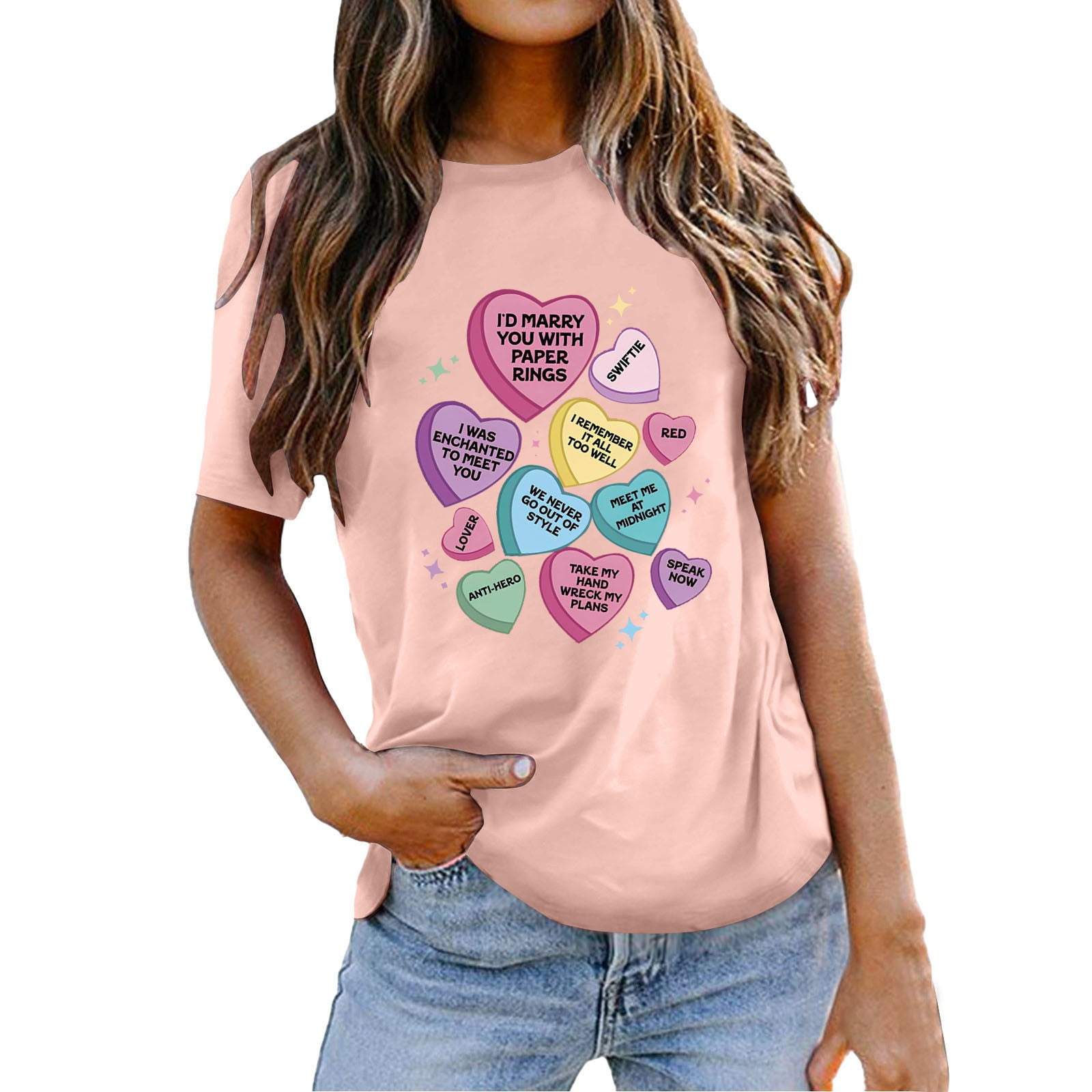 Bibifish Womens Tshirts Valentine'S Day Graphic Print Satain T-Shirts ...