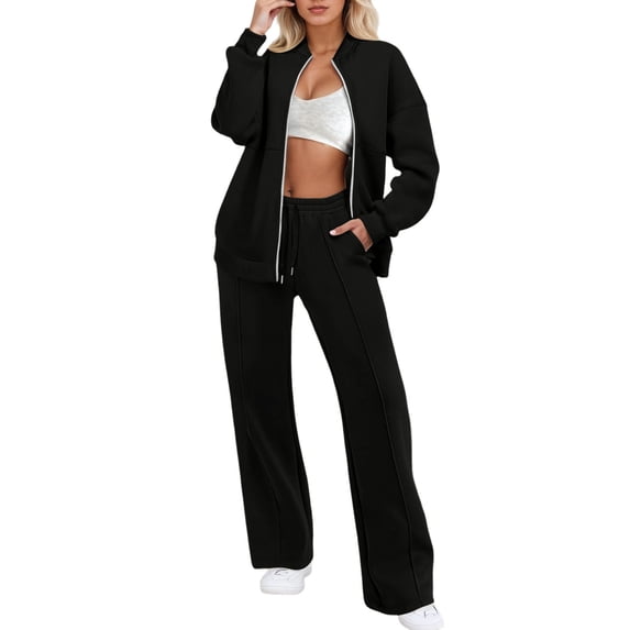 Bibifish Womens Two Piece Sets Cardigans Wide Leg Pants Long Sleeve Zip ...