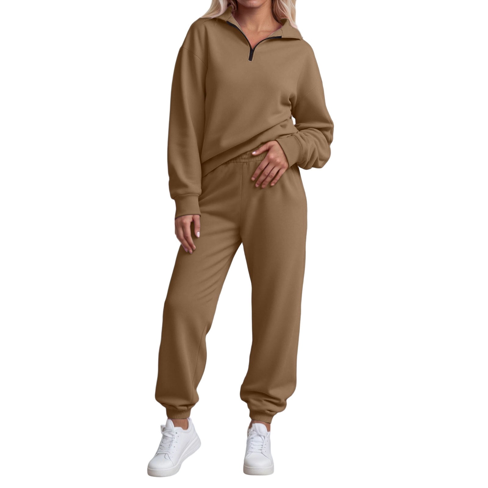 Bibifish Womens Two Piece Sets Tops Jogger Pants Half Zip Collar Soft ...