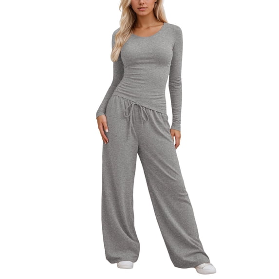 Bibifish Womens Two Piece Sets Tops Wide Leg Pants Long Sleeve Full ...