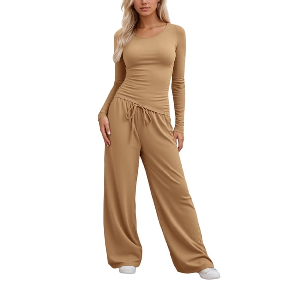 Bibifish Womens Two Piece Sets Tops Wide Leg Pants Long Sleeve Full ...