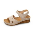 Bibifish Womens Wedge Ankle Strap Sandals Beige Cutout Panel Hook Loop ...