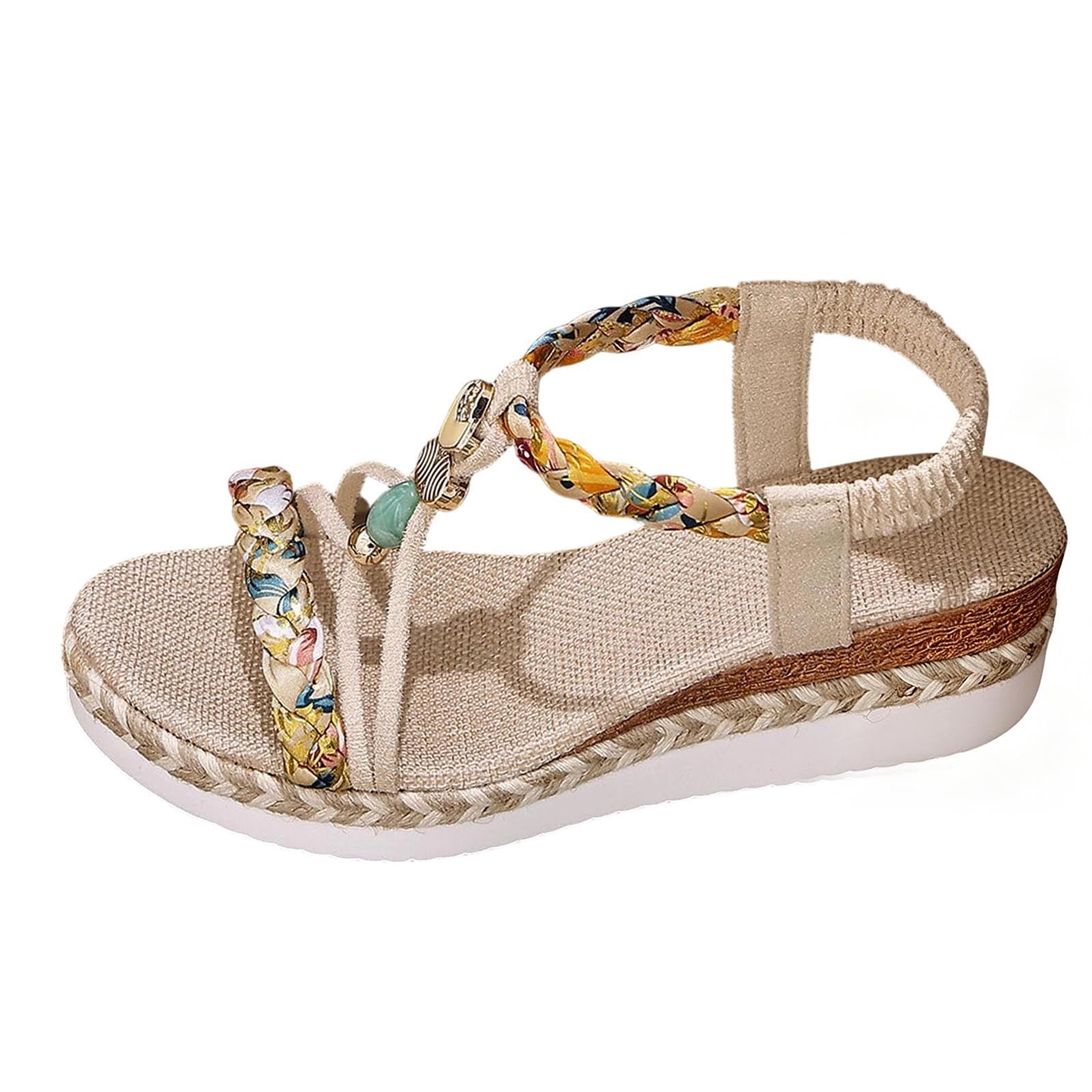 Bibifish Womens Wedge Sandals Bohemian Woven Thong Elastic Slingback ...