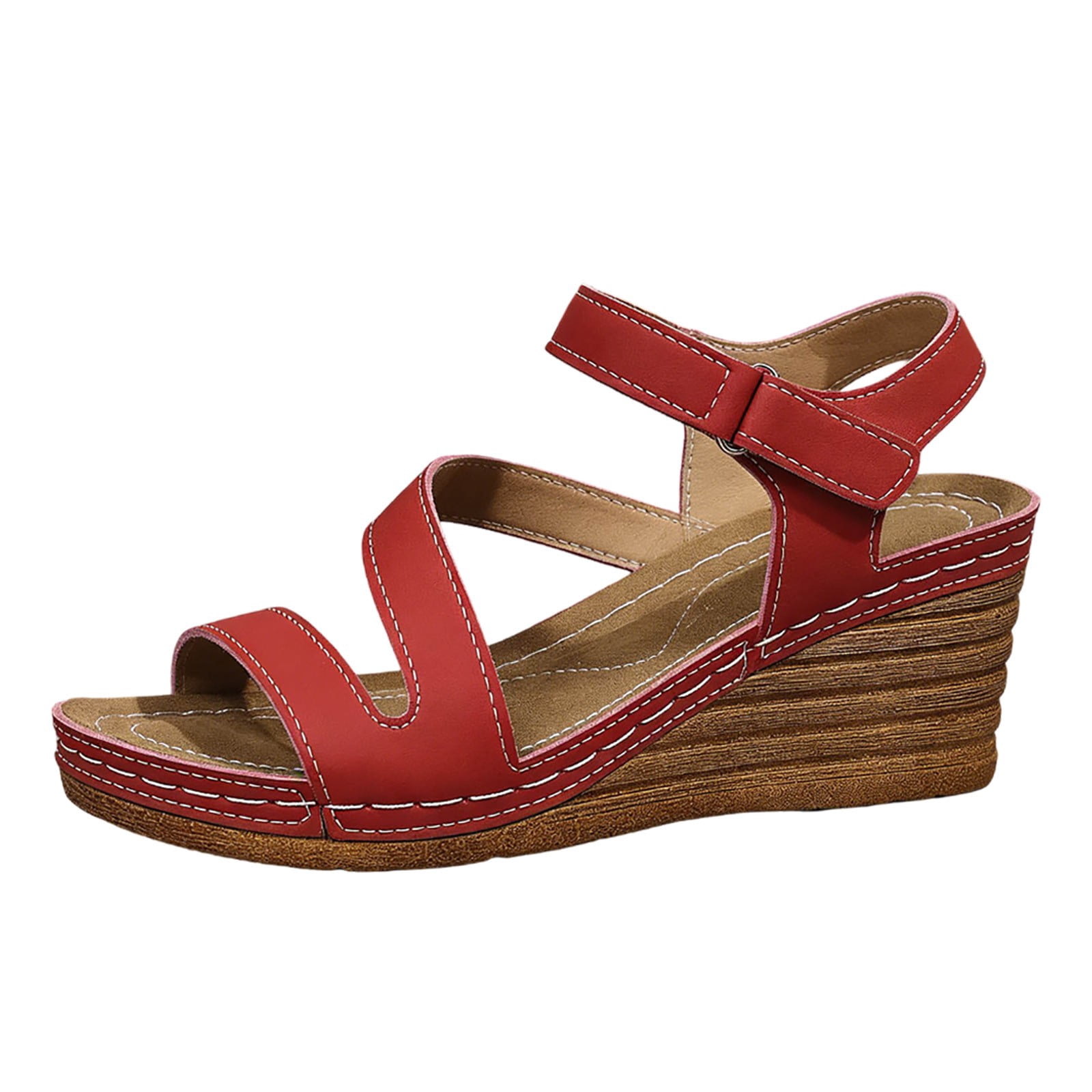 Bibifish Womens Wedge Sandals Boho Open Toe Crisscross Buckle Strap ...