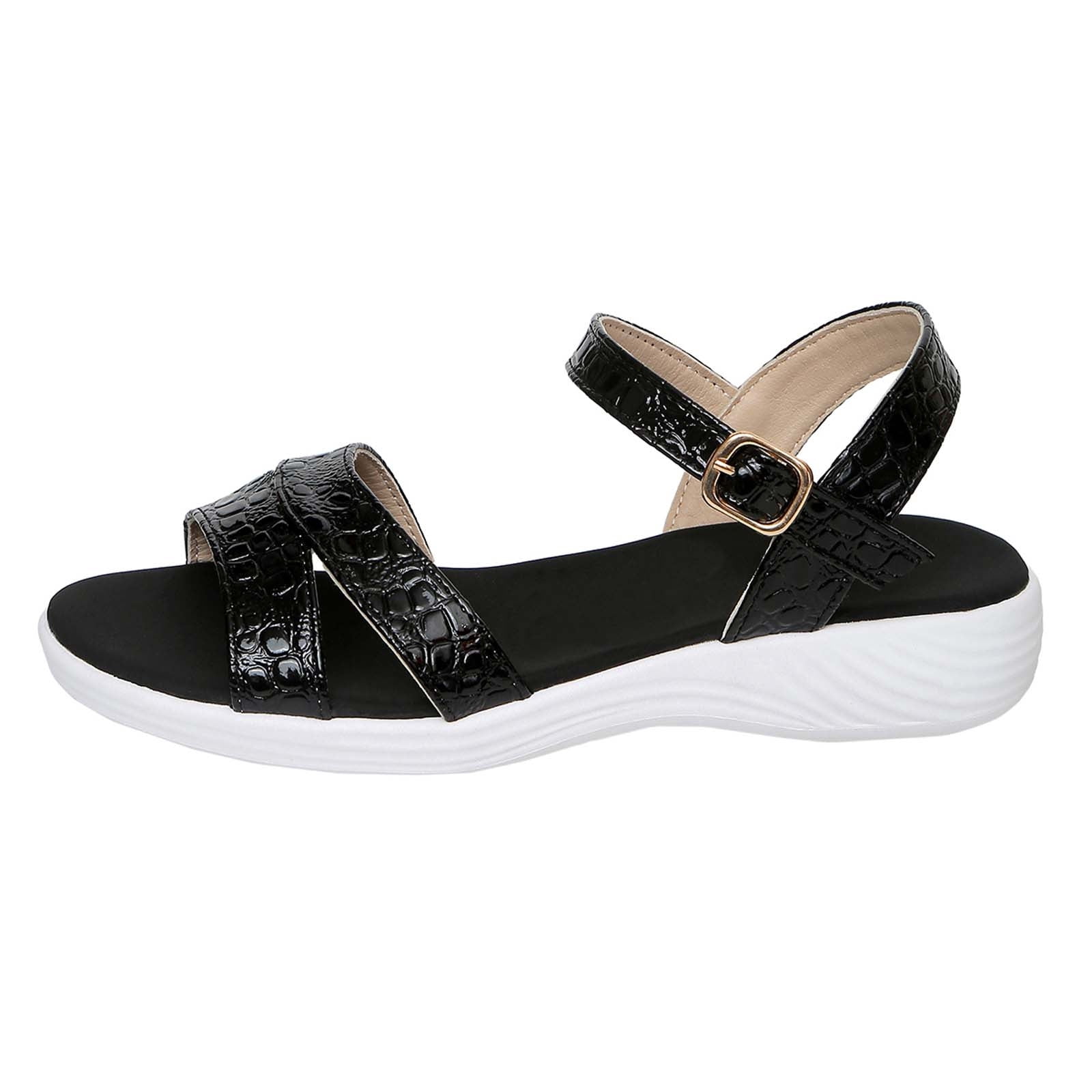 Bibifish Womens Wedge Sandals Casual Ankle Buckle Croc Print Strap ...