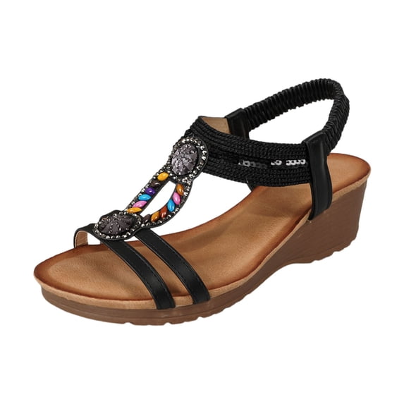 Bibifish Womens Wedge Sandals Chic Colorful Stone Elastic Slingback ...