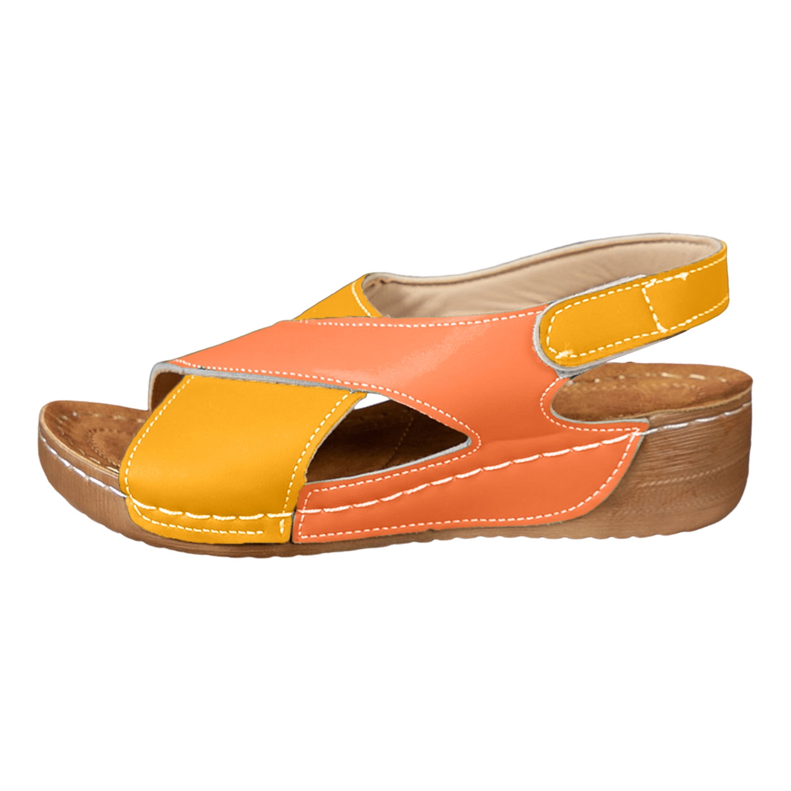 Bibifish Womens Wedge Sandals Colorblock Strap Cutout Adjustable ...