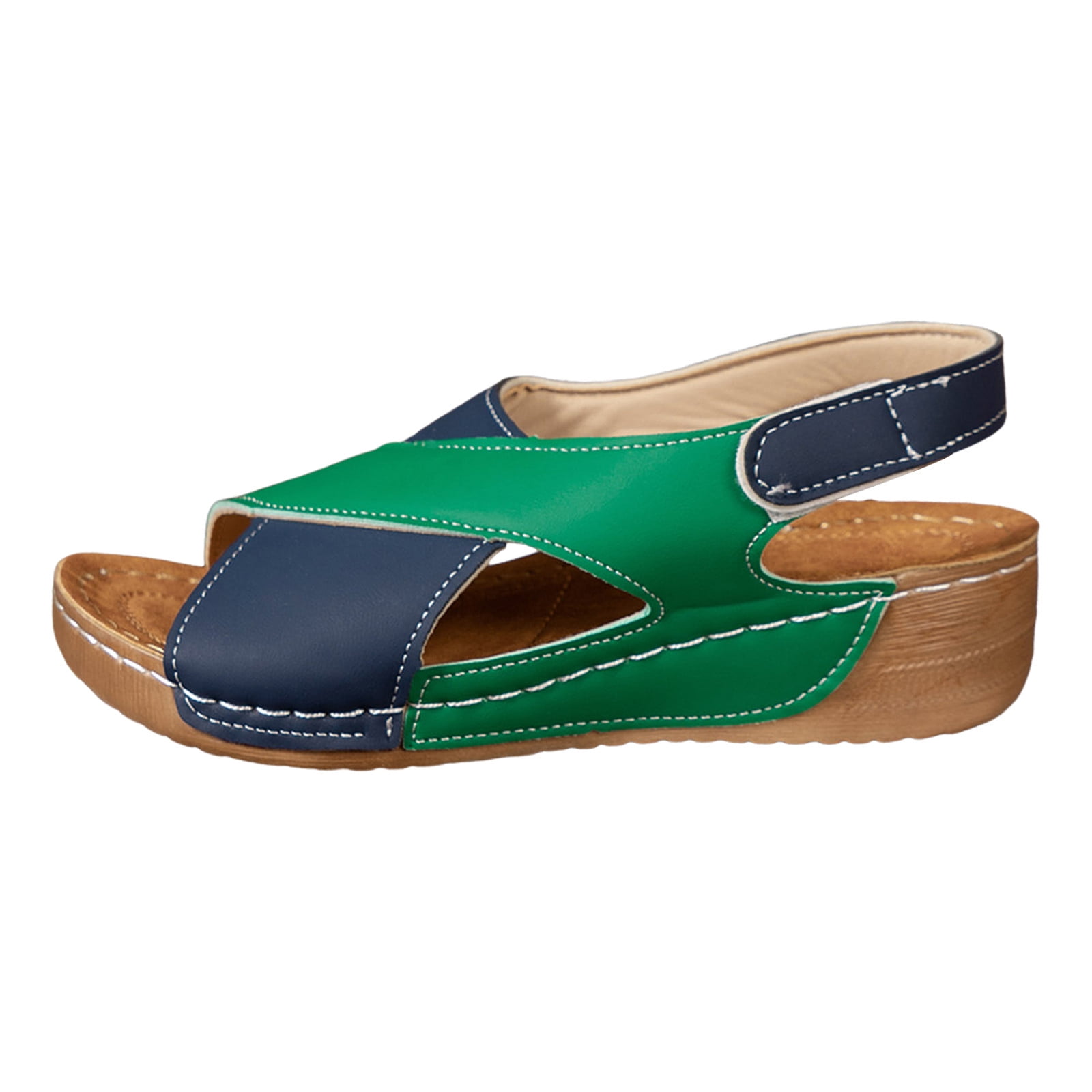 Bibifish Womens Wedge Sandals Colorblock Strap Cutout Adjustable ...