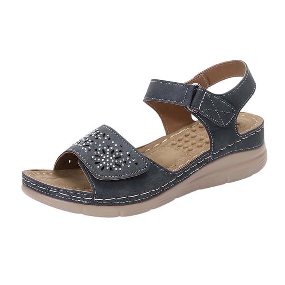 Bibifish Womens Wedge Sandals Comfortable Supportive Rhinestone Ankle ...
