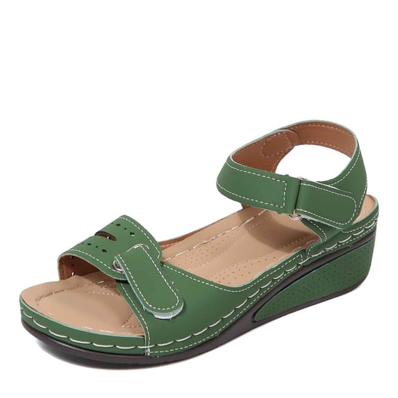 Bibifish Womens Wedge Sandals Dual Hook Loop Adjustable Strap Open Toe ...