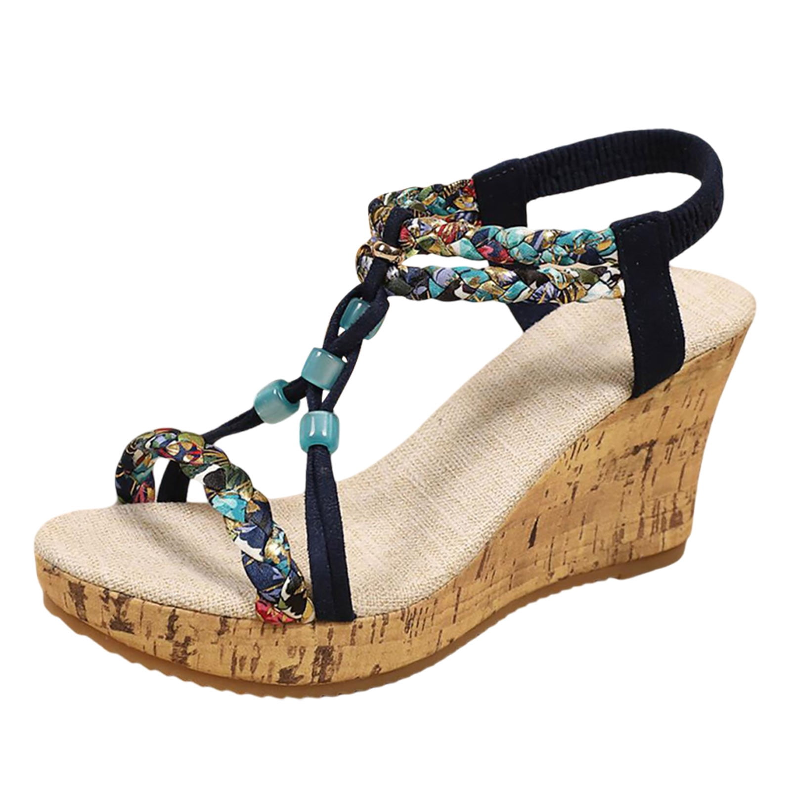 Bibifish Womens Wedge Sandals Open Toe Cork Platform Braided Strap ...