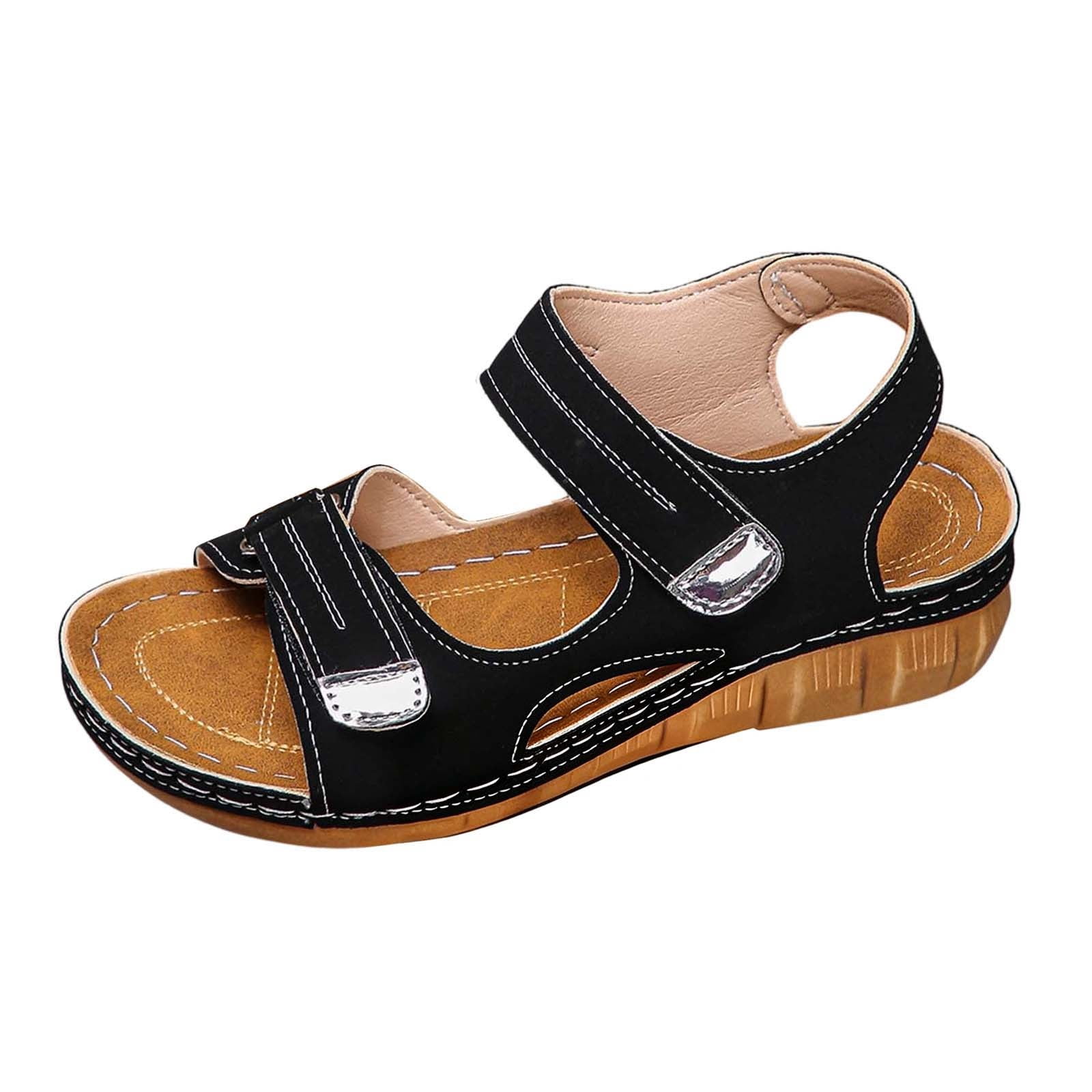 Bibifish Womens Wedge Sandals Open Toe Dual Buckle Adjustable Strap ...