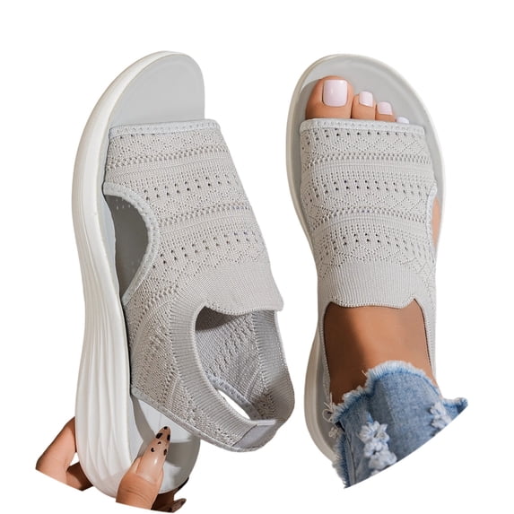 Bibifish Womens Wedge Sandals Open Toe Slingback Knit Cutout Soft ...