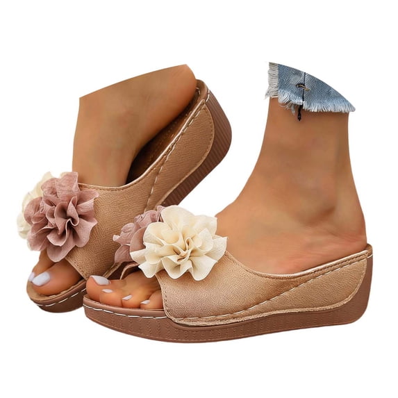 Bibifish Womens Wedge Slide Sandals Chic Two-Tone Fabric Floral Slip On ...