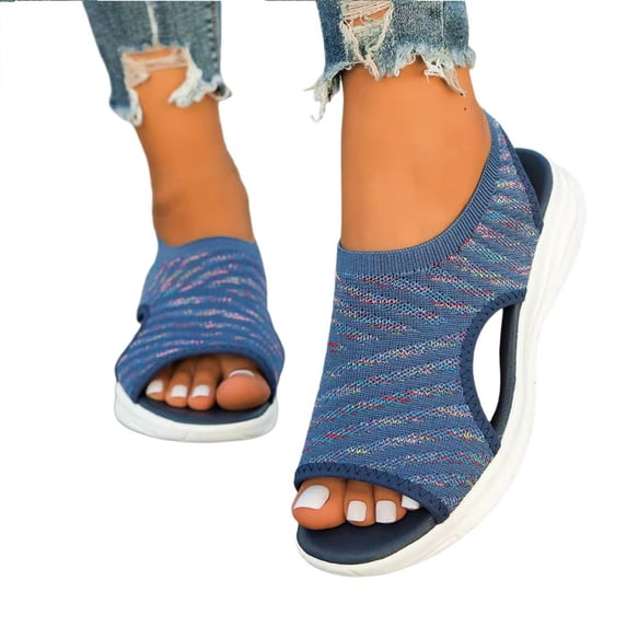 Bibifish Womens Wedge Slide Sandals Open Toe Knit Striped Cutout Slip ...