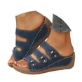 Bibifish Womens Wedge Slide Sandals Vintage Triple Metal Buckle Suede ...