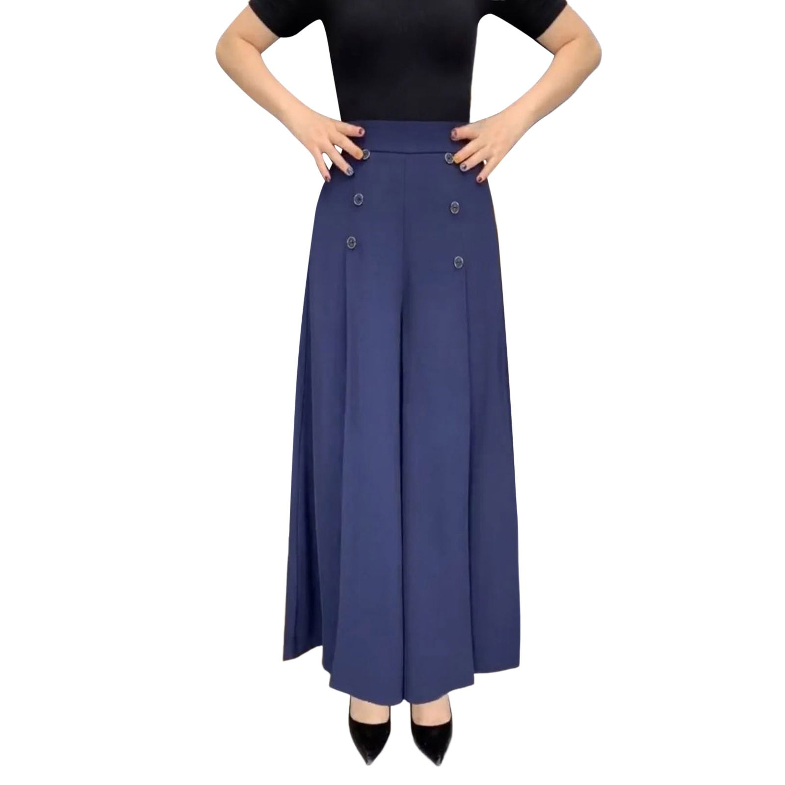 Bibifish Womens Wide Leg Dress Pants Button Closure Full Length Pleated ...