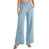 Bibifish Womens Wide Leg Dress Pants Elastic Waist Full Length Straight ...