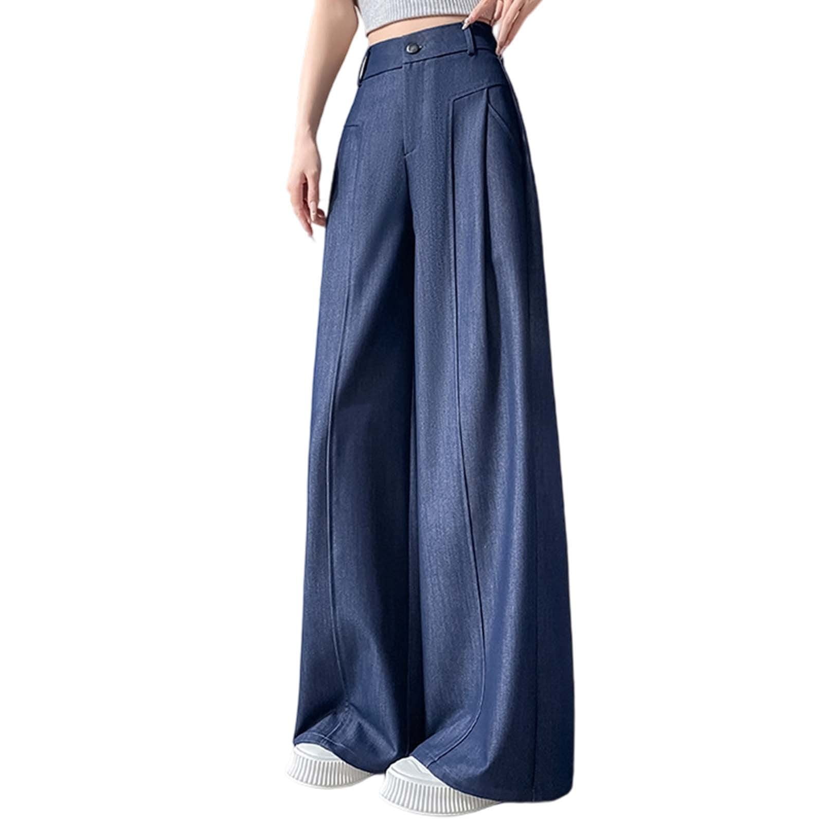 Bibifish Womens Wide Leg Pants Button Waist Full Length Loose Fit Solid ...