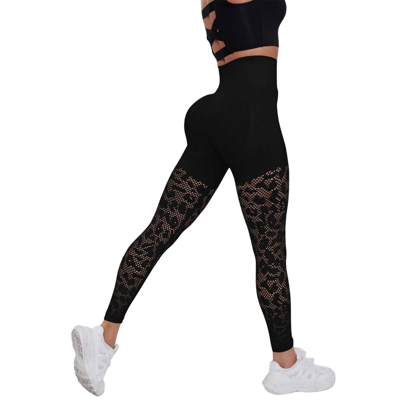 Bibifish Womens Yoga Leggings Laser-Cut Leopard Mesh Pattern Breathable ...