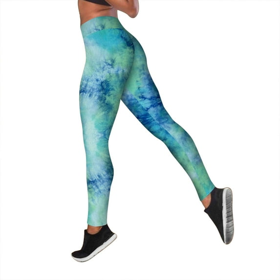 Bibifish Womens Yoga Pants Blue Tie-Dye High Waist Yoga Pants Stretchy ...