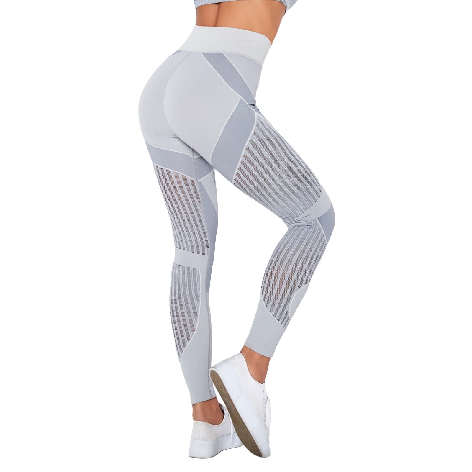 Bibifish Womens Yoga Pants Full-Length Yoga Pants Two-Tone Ribbed Panel ...