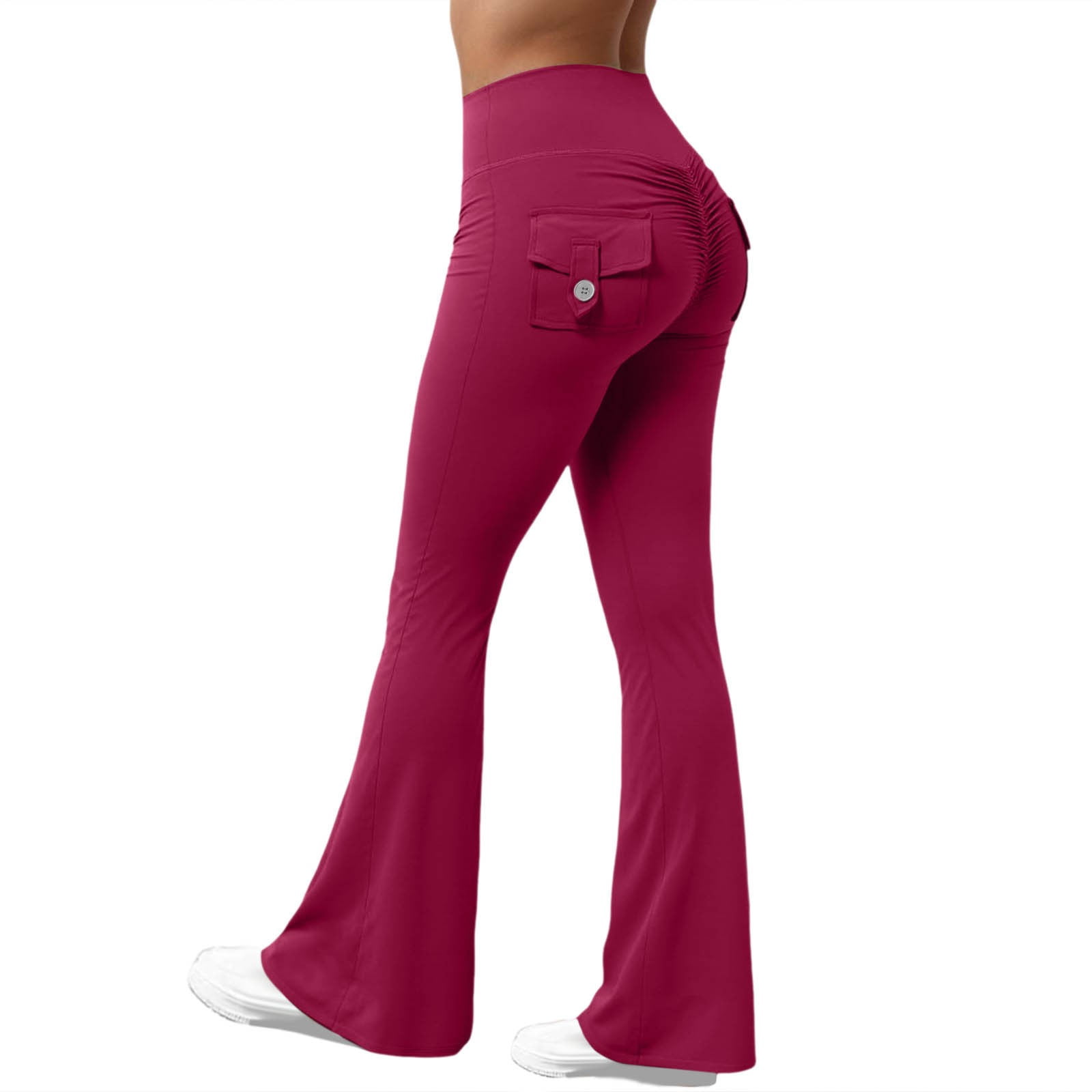 Bibifish Womens Yoga Pants High-Waist Flared Yoga Pants Ruched Design ...