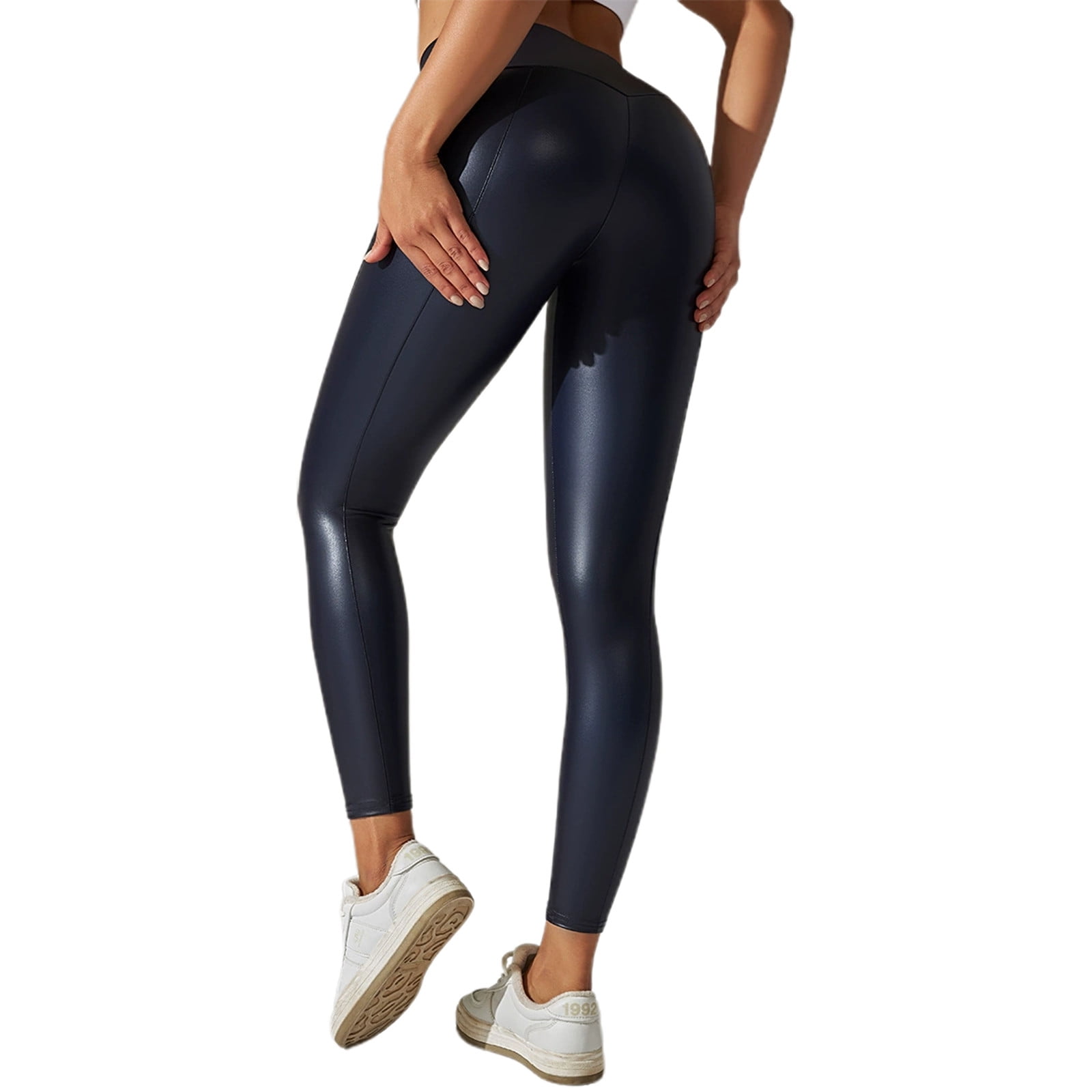 Bibifish Womens Yoga Pants Olive Green Faux Leather Yoga Pants High ...