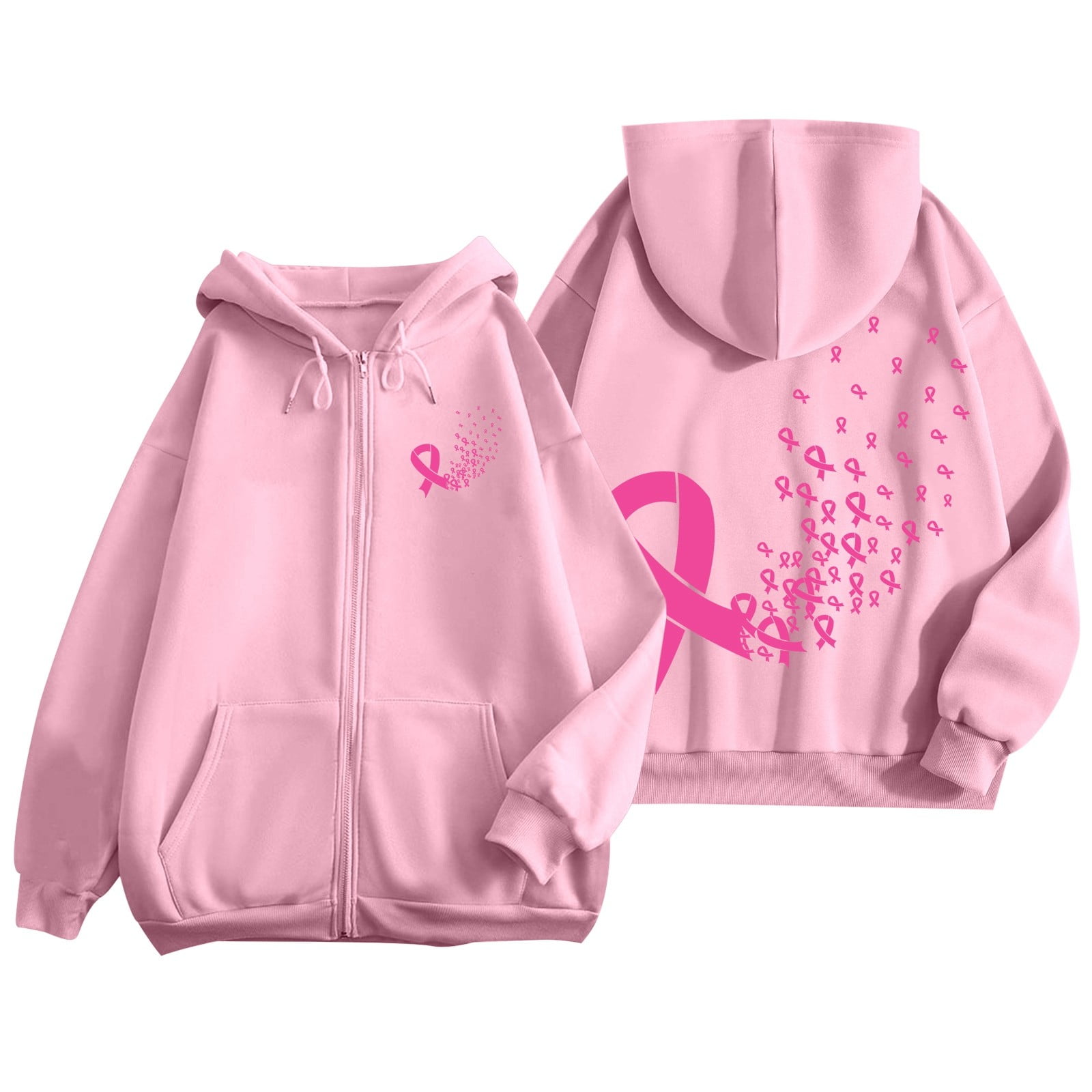 Bibifish Womens Zip Up Hoodie Breast Cancer Awareness Month Long Sleeve ...