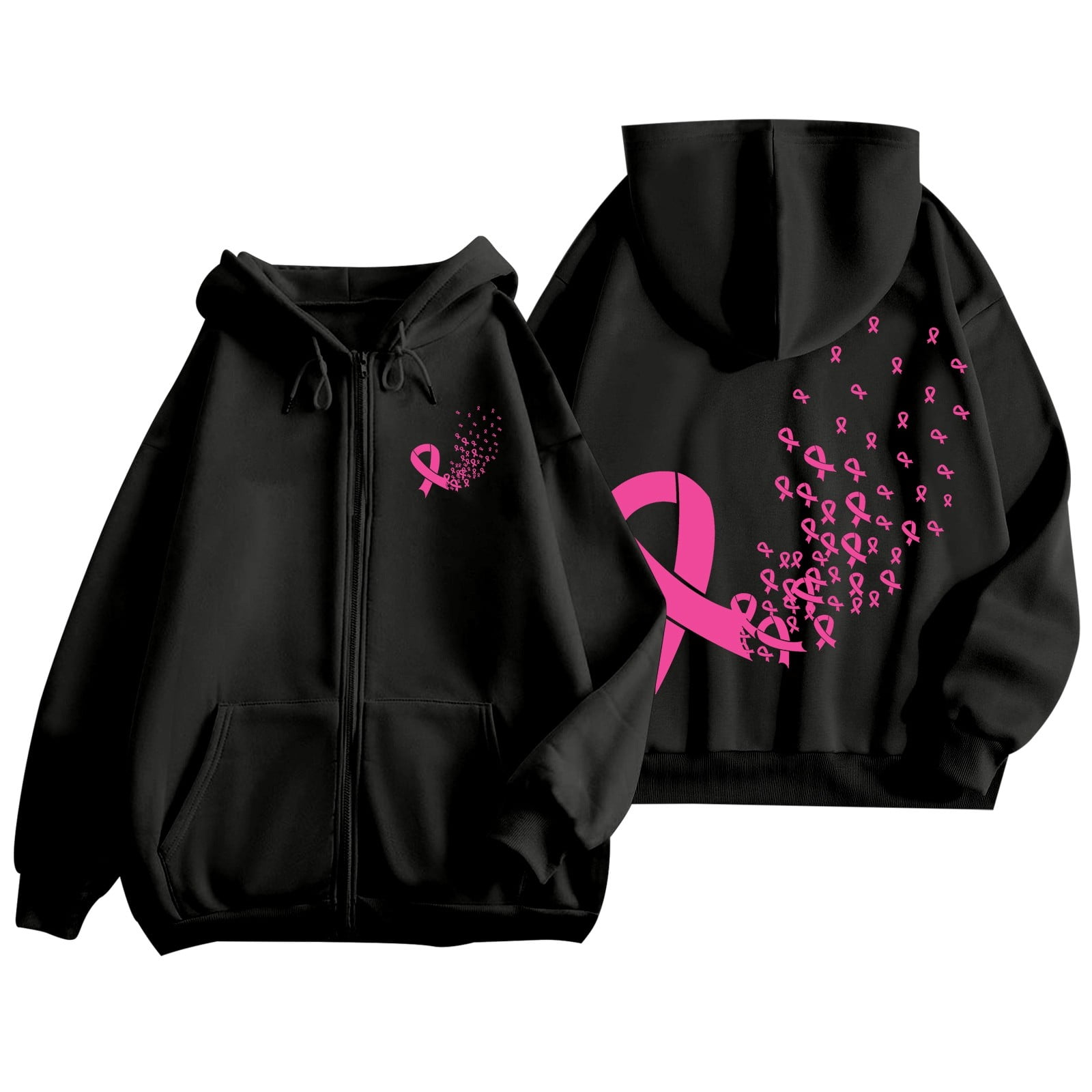 Bibifish Womens Zip Up Hoodie Breast Cancer Awareness Month Long Sleeve ...