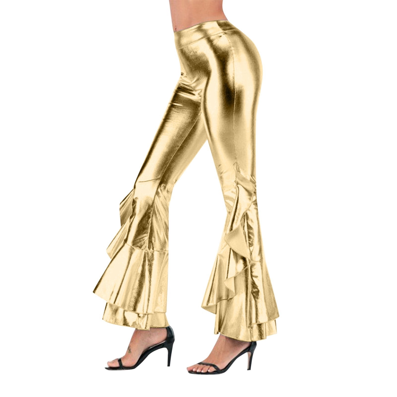 Bibifish Womens pants Carnival Faux Leather Shiny Flare Pants High ...