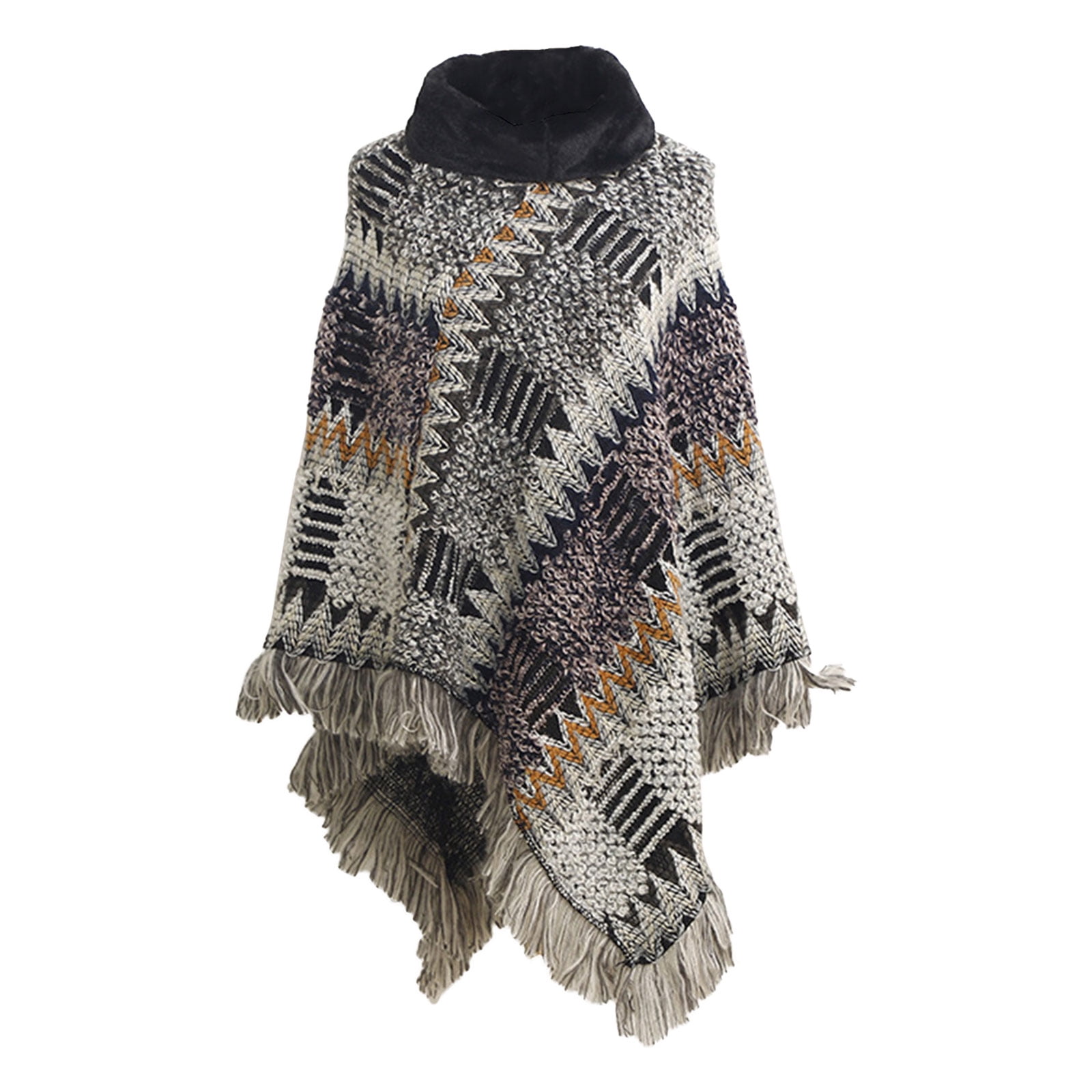 Bibifish womens color Block Geometric Knit Shawl Wrap fleece lined ...