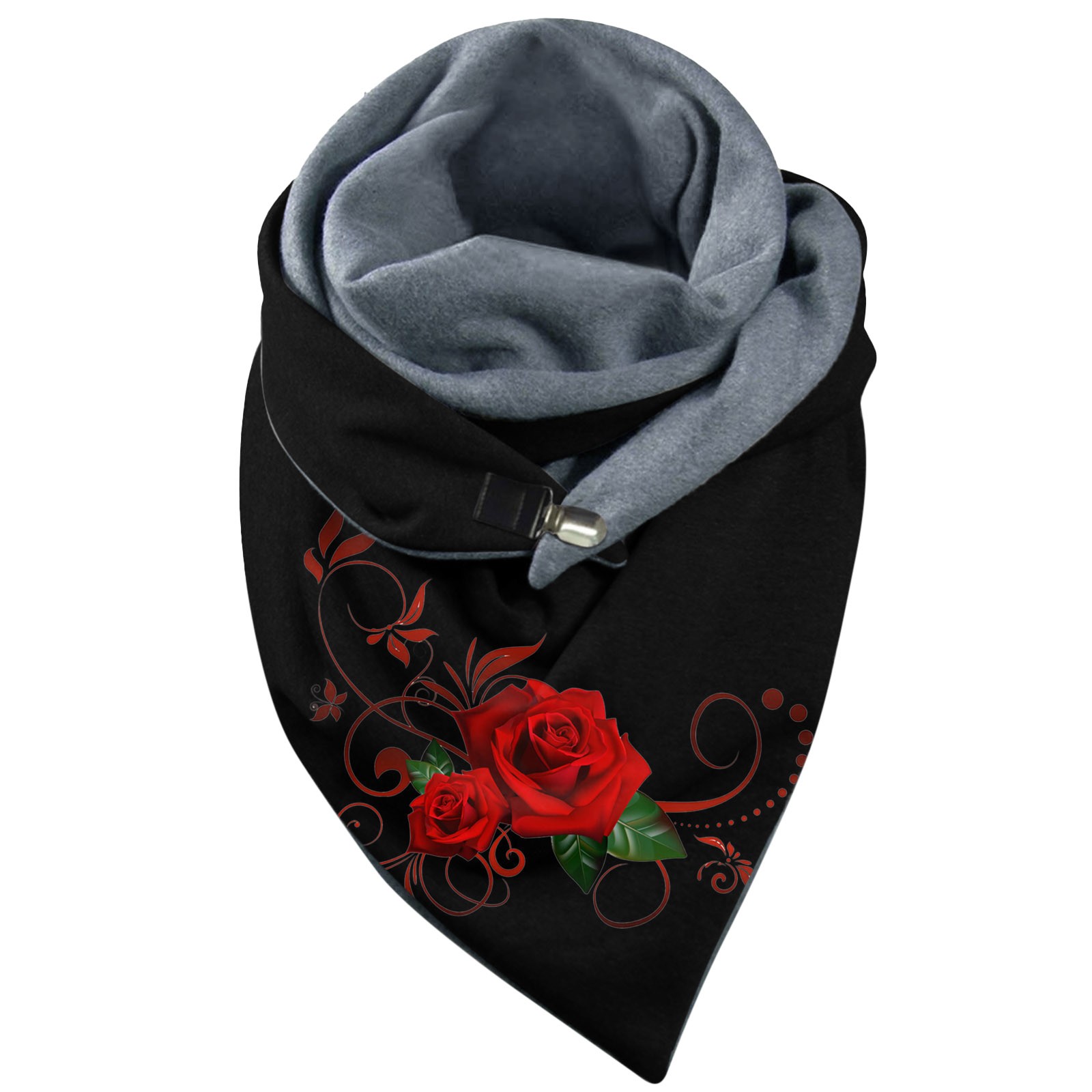 Bibifish womens triangle scarf floral printed fleece lined Elegant neck ...