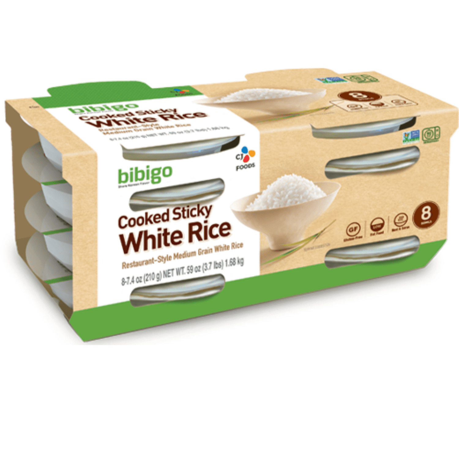 Bibigo Pre-Made White Rice 7.4 oz, Gluten-Free & Low Fat, Restaurant ...