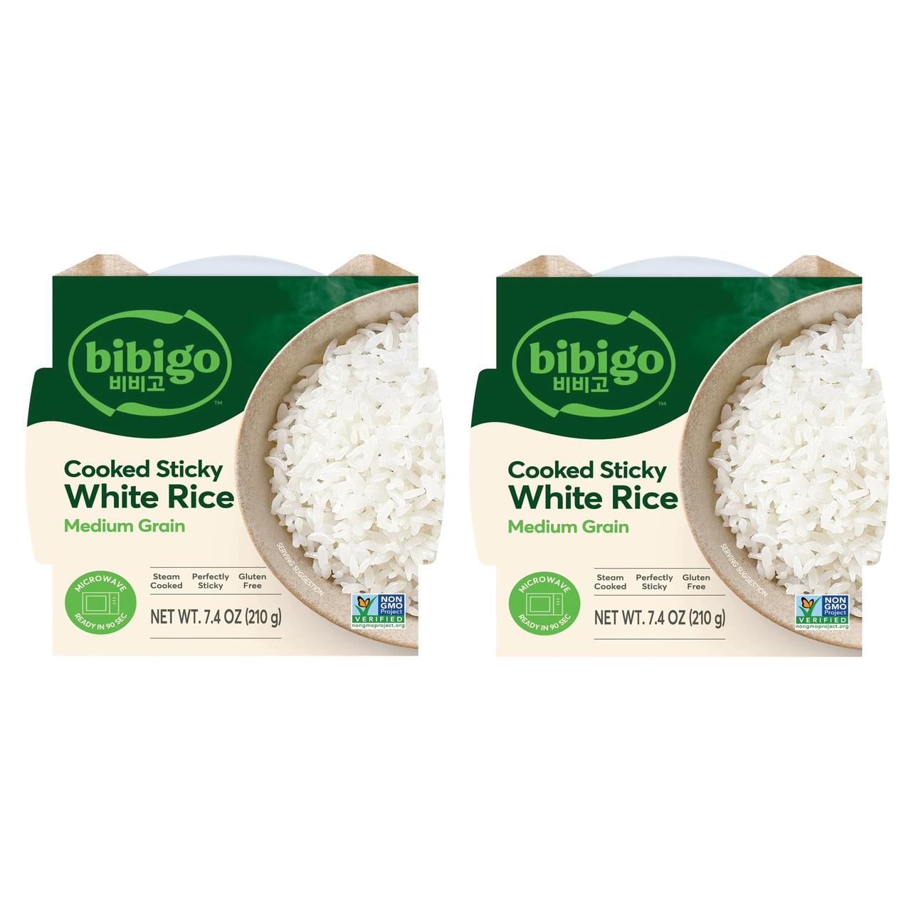 Bibigo Korean Style Cooked Sticky White Rice Bowl, 7.41 oz, Pack of 2 ...