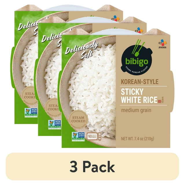 (3 pack) Bibigo Korean Style Cooked Sticky White Rice Bowl, 7.41 oz ...