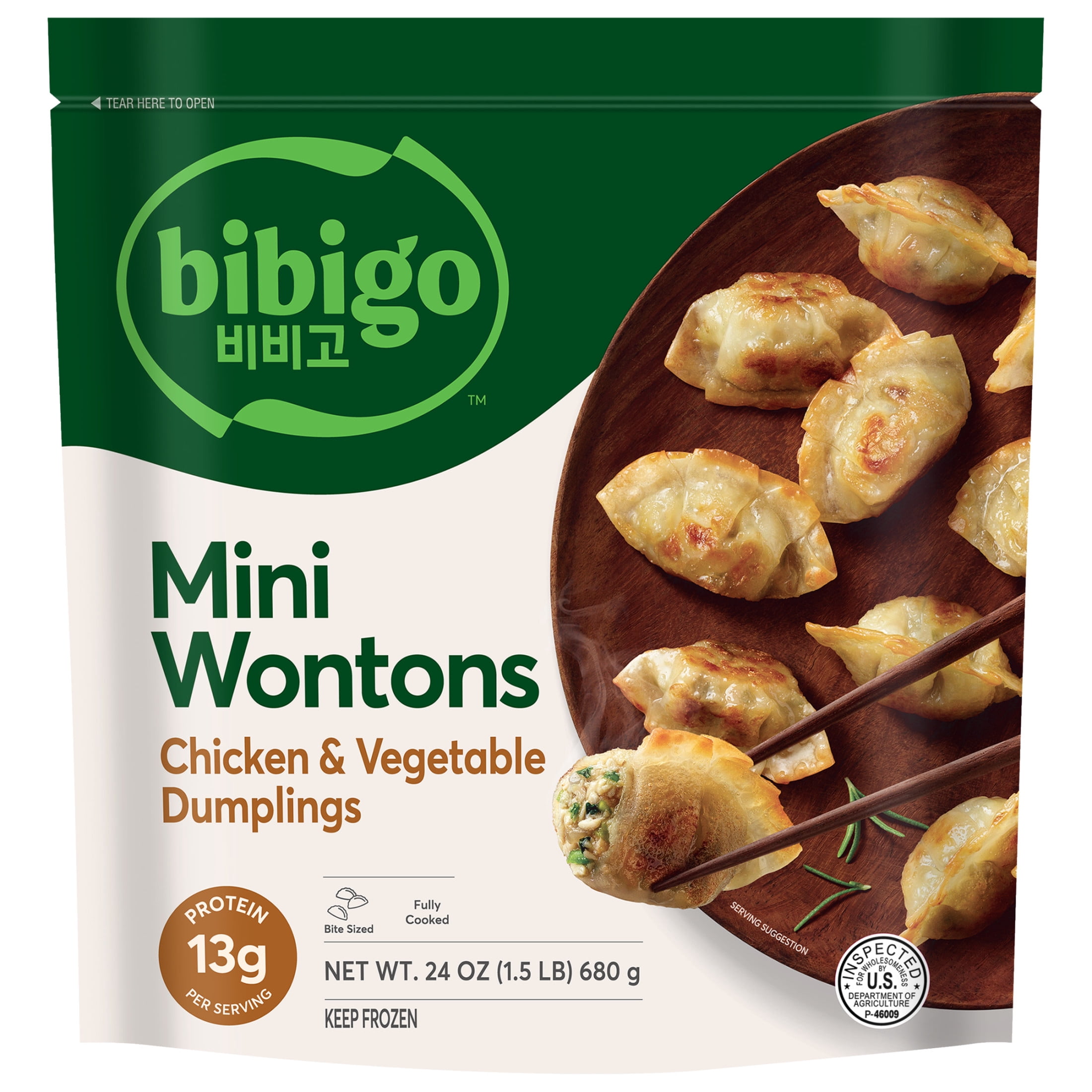 bibigo, Frozen Mini Wontons Chicken & Vegetable Dumplings, 24 oz ...