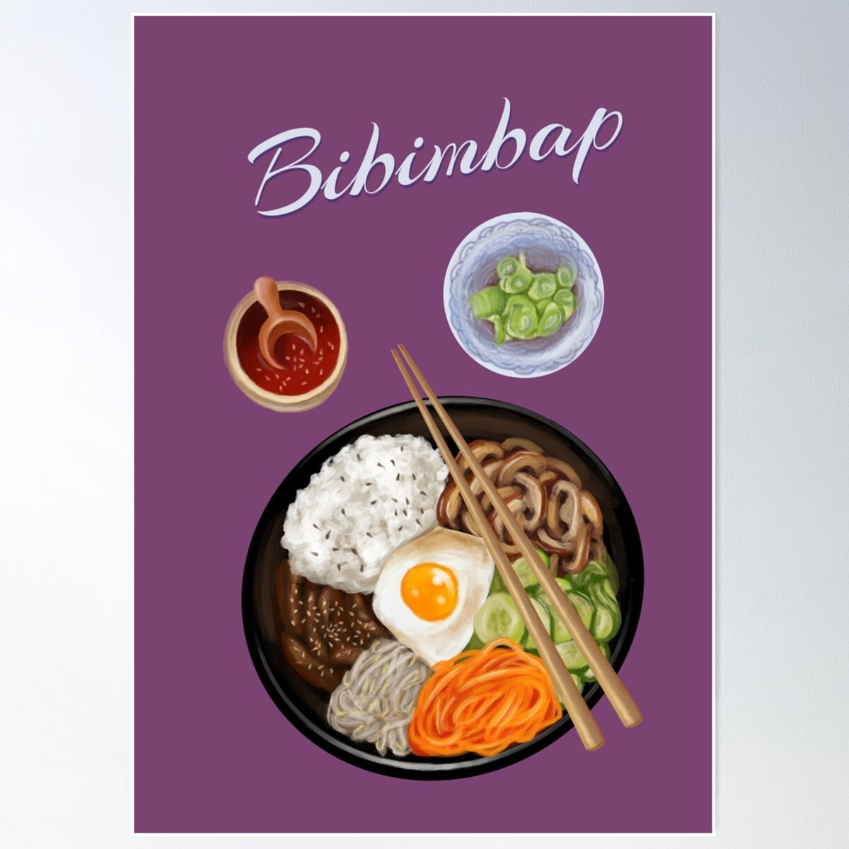 Bibimbap Bowl Korean Food Illustration Poster Wall Art, Modern Wall ...