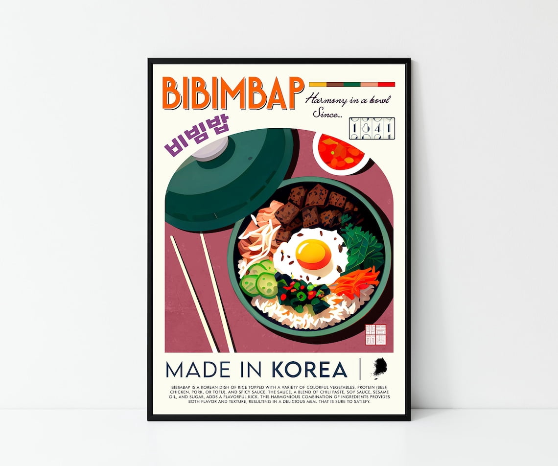 Bibimbap Food Modern Kitchen Decor Japanese Food Chef Bar Art Retro ...