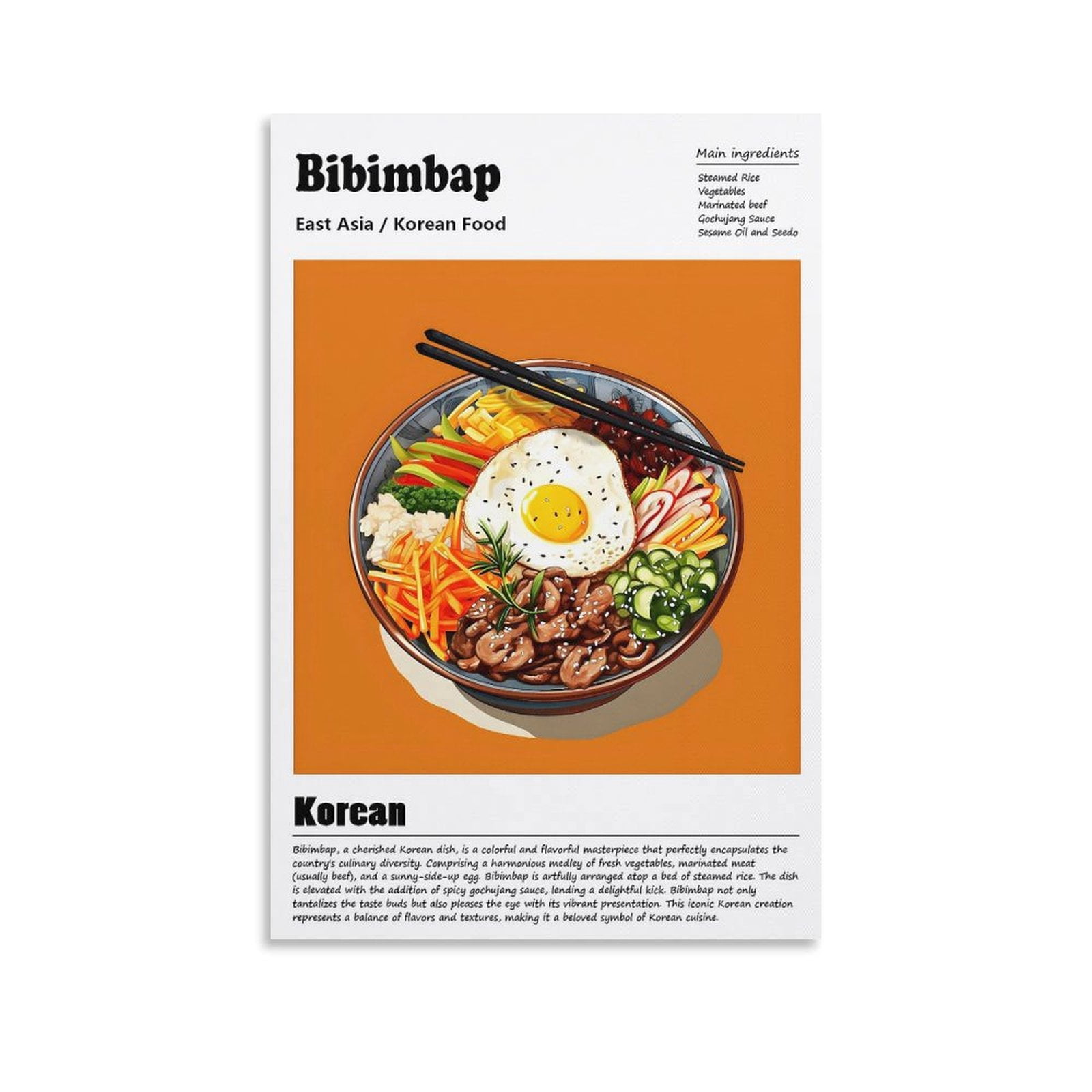 Bibimbap Poster, Food Wall Art, Korean Food Print, Kitchen Poster Wall ...
