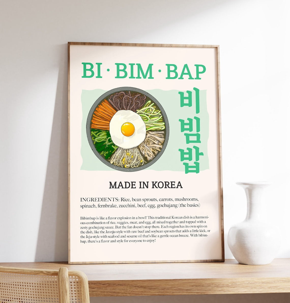 Bibimbap Retro Food Print, Korean Food Poster, Modern Kitchen Decor ...