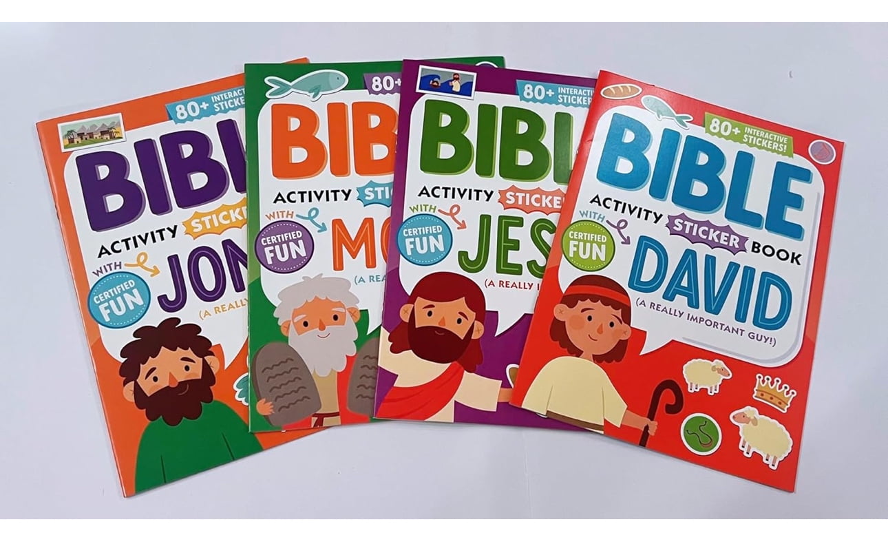 Bible Activity Sticker Book - Set of 4 - Jonah, Moses, Jesus and David ...