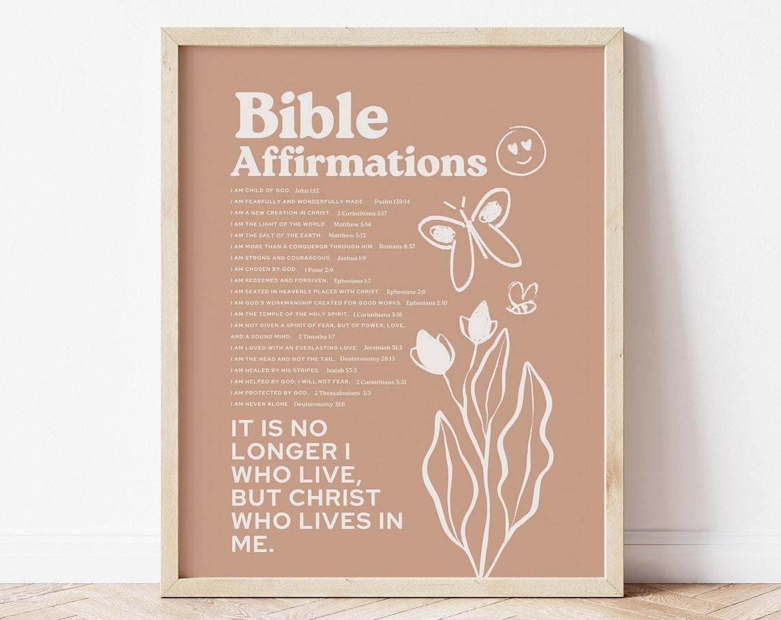 Bible Affirmations Peach Poster For Christian Girl Home Decor For ...