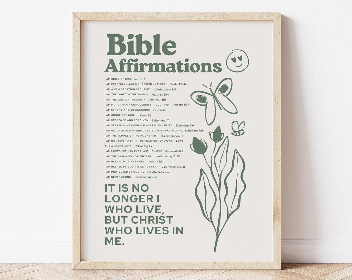 Bible Affirmations Poster For Christian Girl Room Decor For Sunday ...